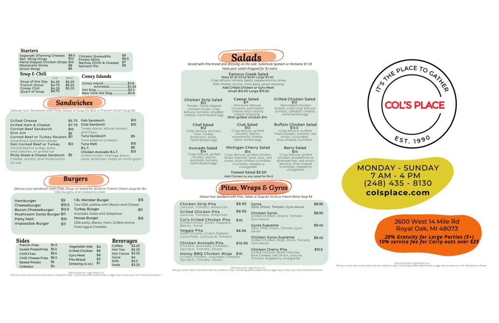 Menu – Col's Place
