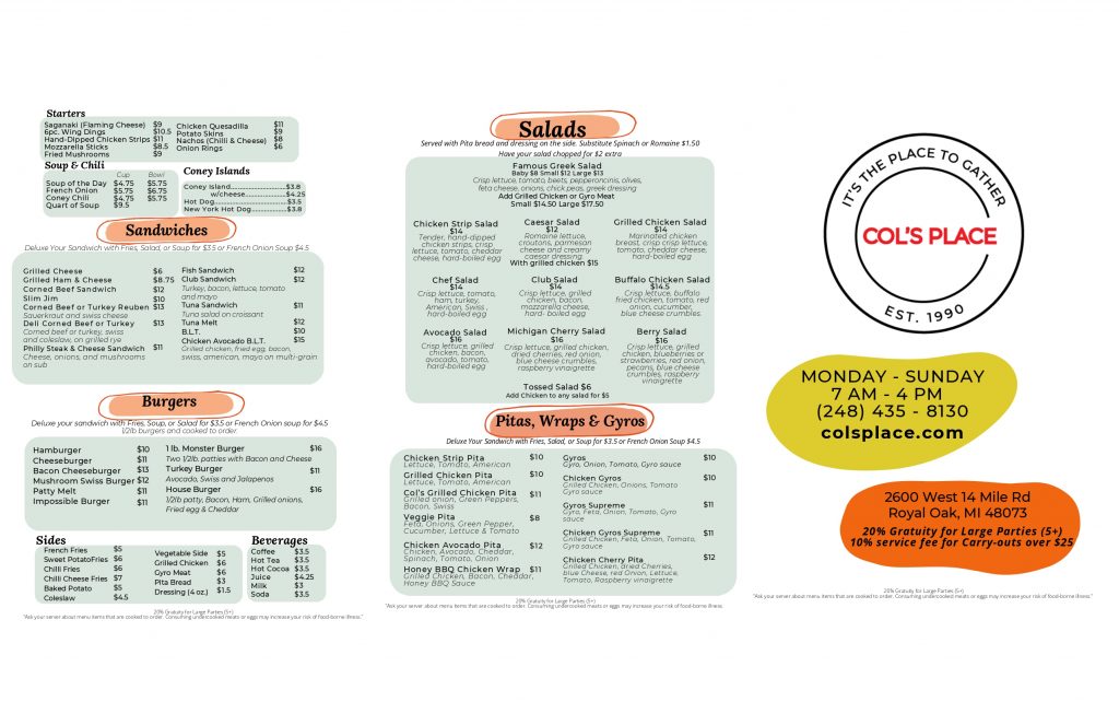 Menu – Col's Place